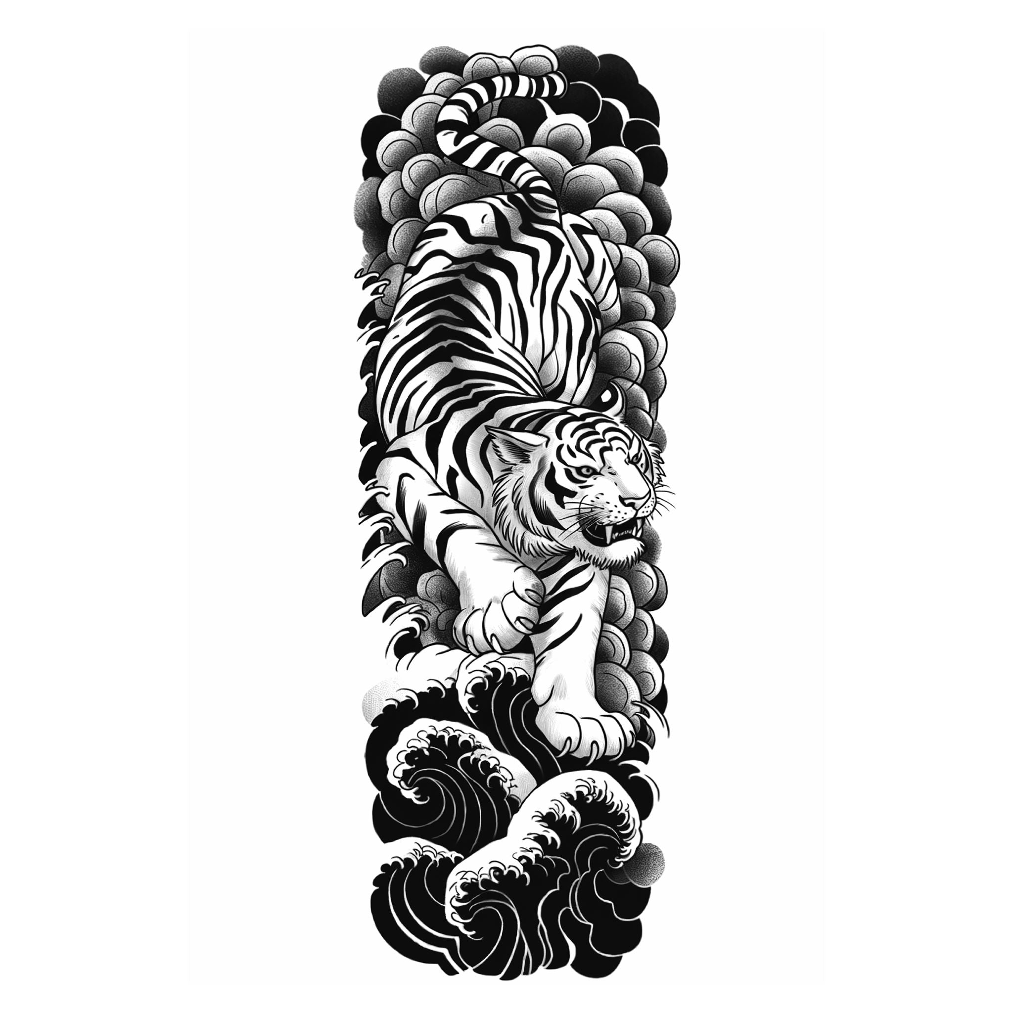 Tiger and Wave Sleeve Temporary Tattoo | 6 x 18 inch – SteezyInk